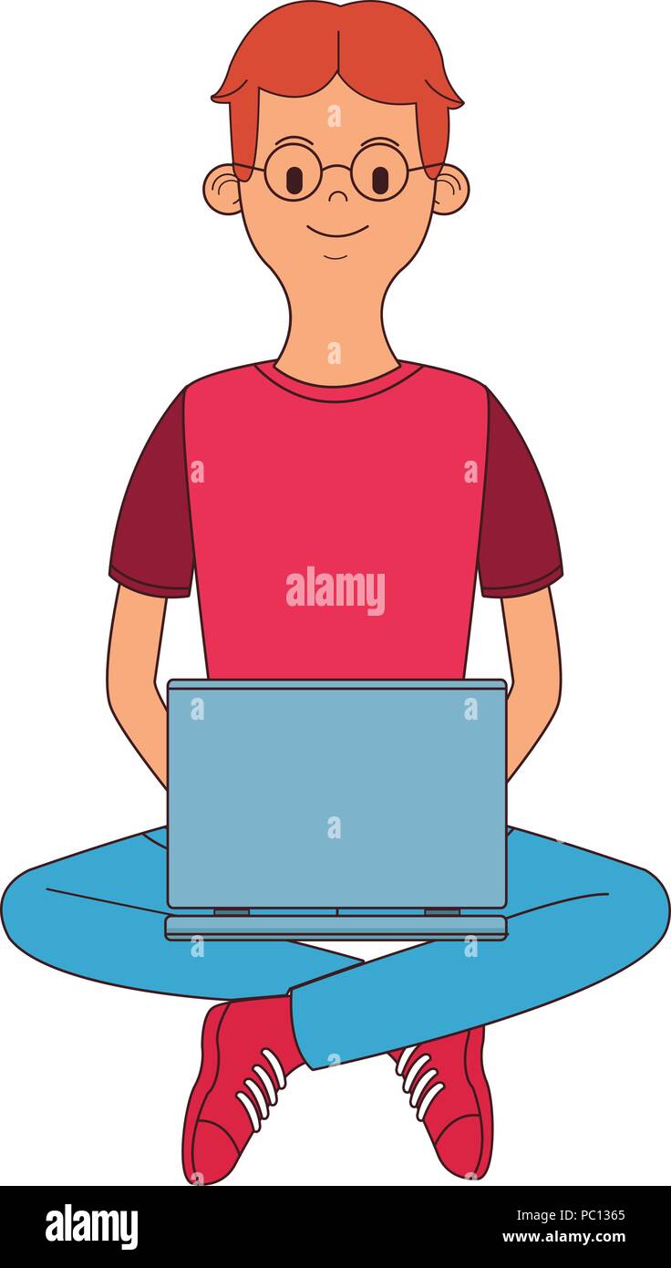 Young man using laptop vector illustration graphic design Stock Vector ...