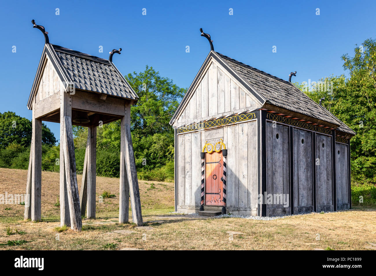 Replica of an old Danish stave-church from the Viking Period, Moesgaard ...