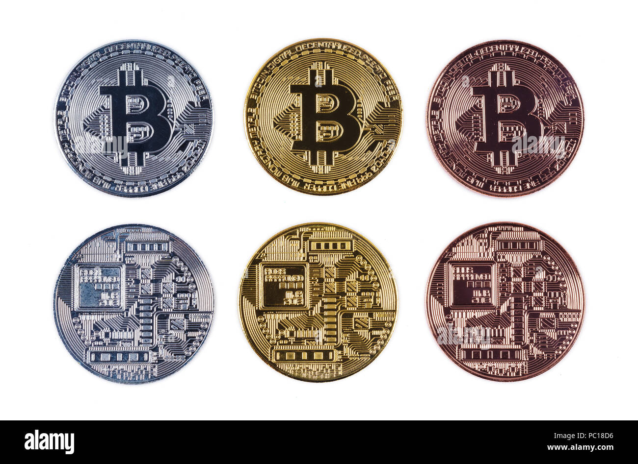 set of bitcoin (gold, silver, bronze) isolated on a white background ...