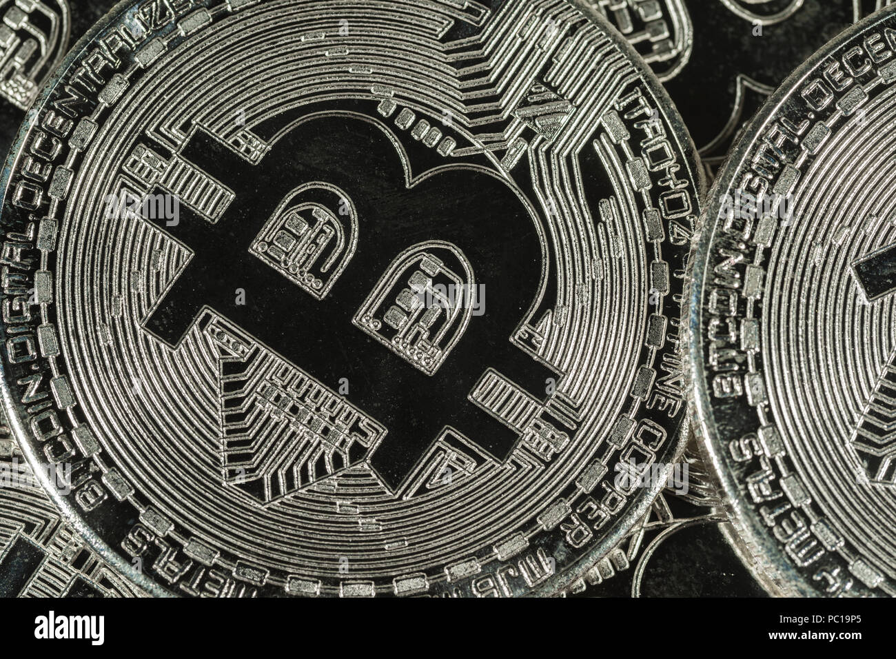 Cryptocurrency physical silver bitcoin, new virtual money Stock Photo ...