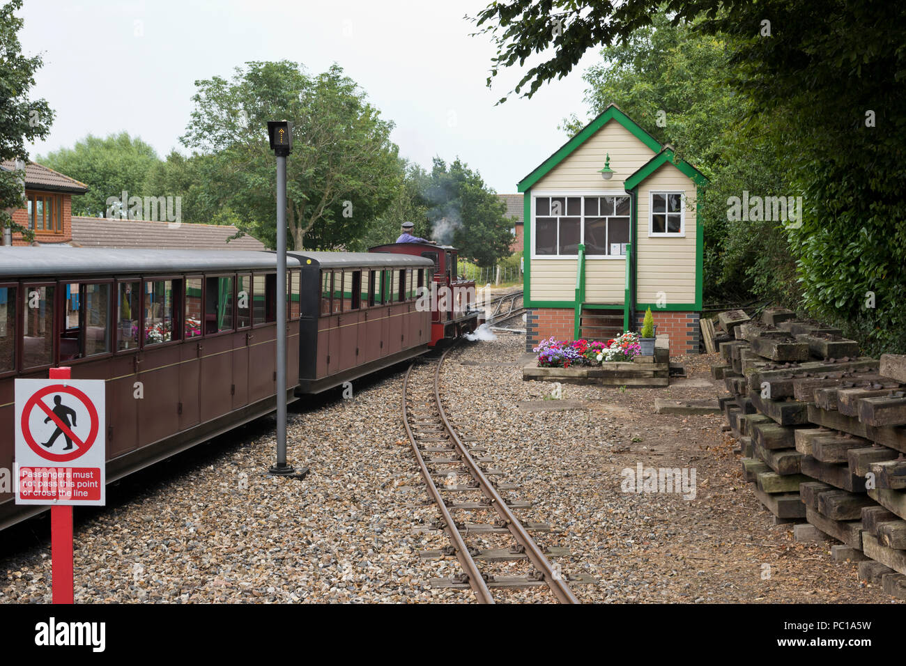 The No. 9 'Mark Timothy' narrow gauge steam locomotive, pulling out of ...