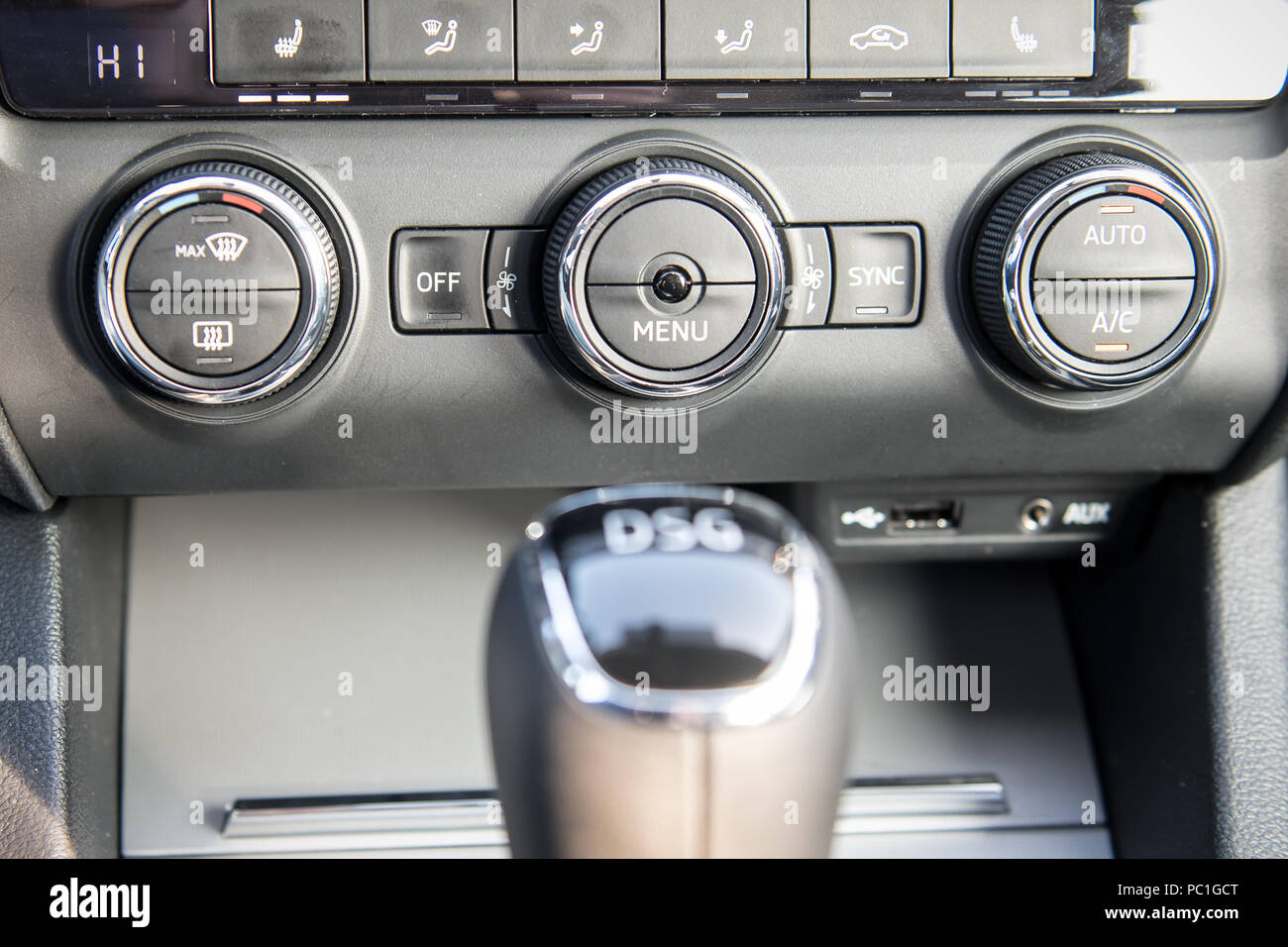 gear shift in the new car and control panel Stock Photo - Alamy
