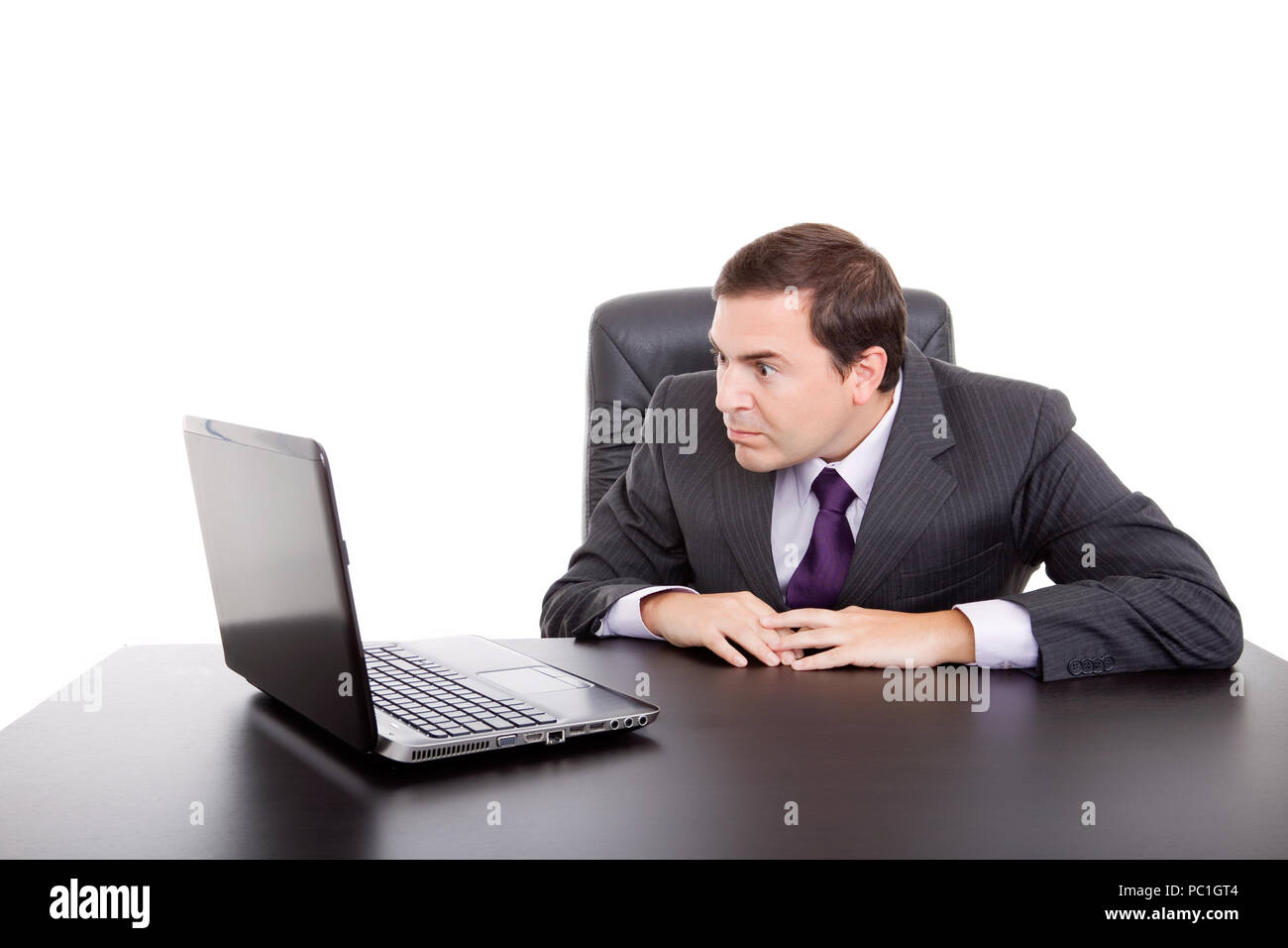 worried business man working with is laptop, isolated Stock Photo - Alamy