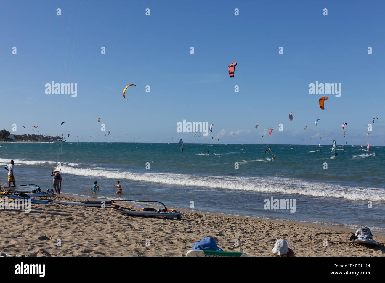 Wind surfing and kite boarding in Cabarate, Dominican Republic Stock ...