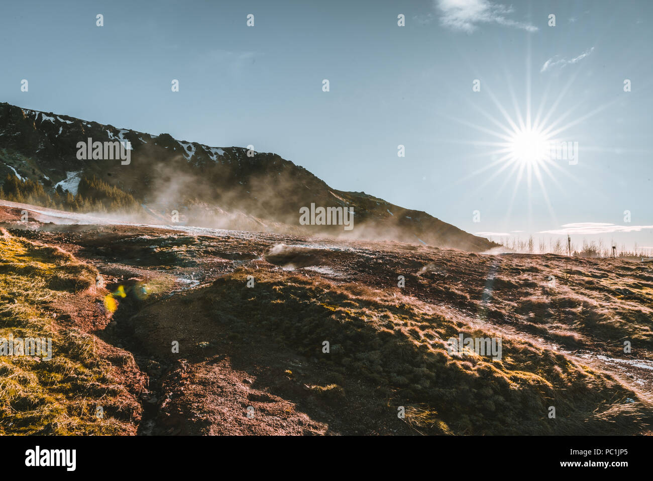 Boiling water and mud in the geothermal area Reykjadalur valley in ...