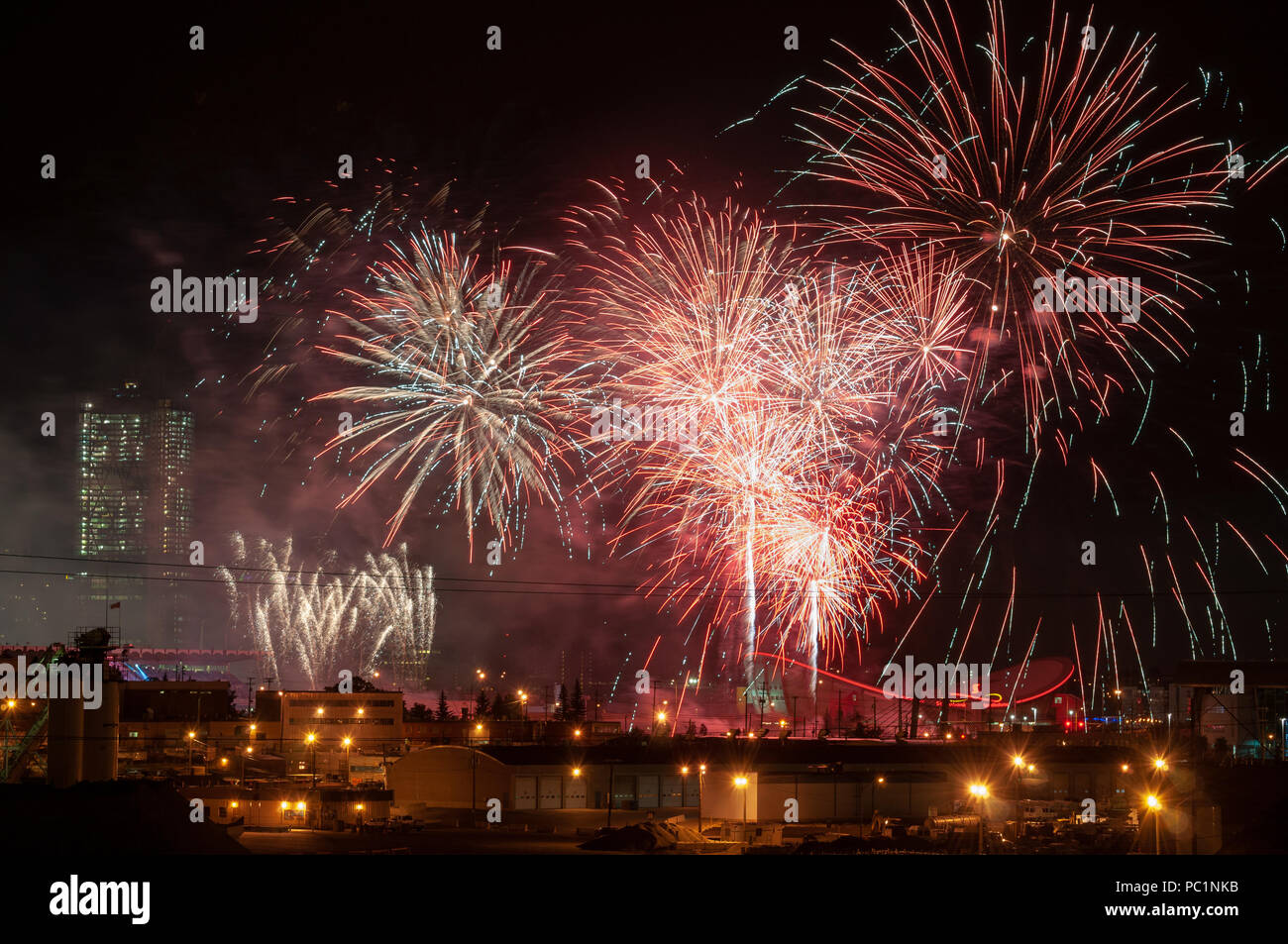 Fireworks above the Calgary Stampede Grandstand Show in Calgary ...