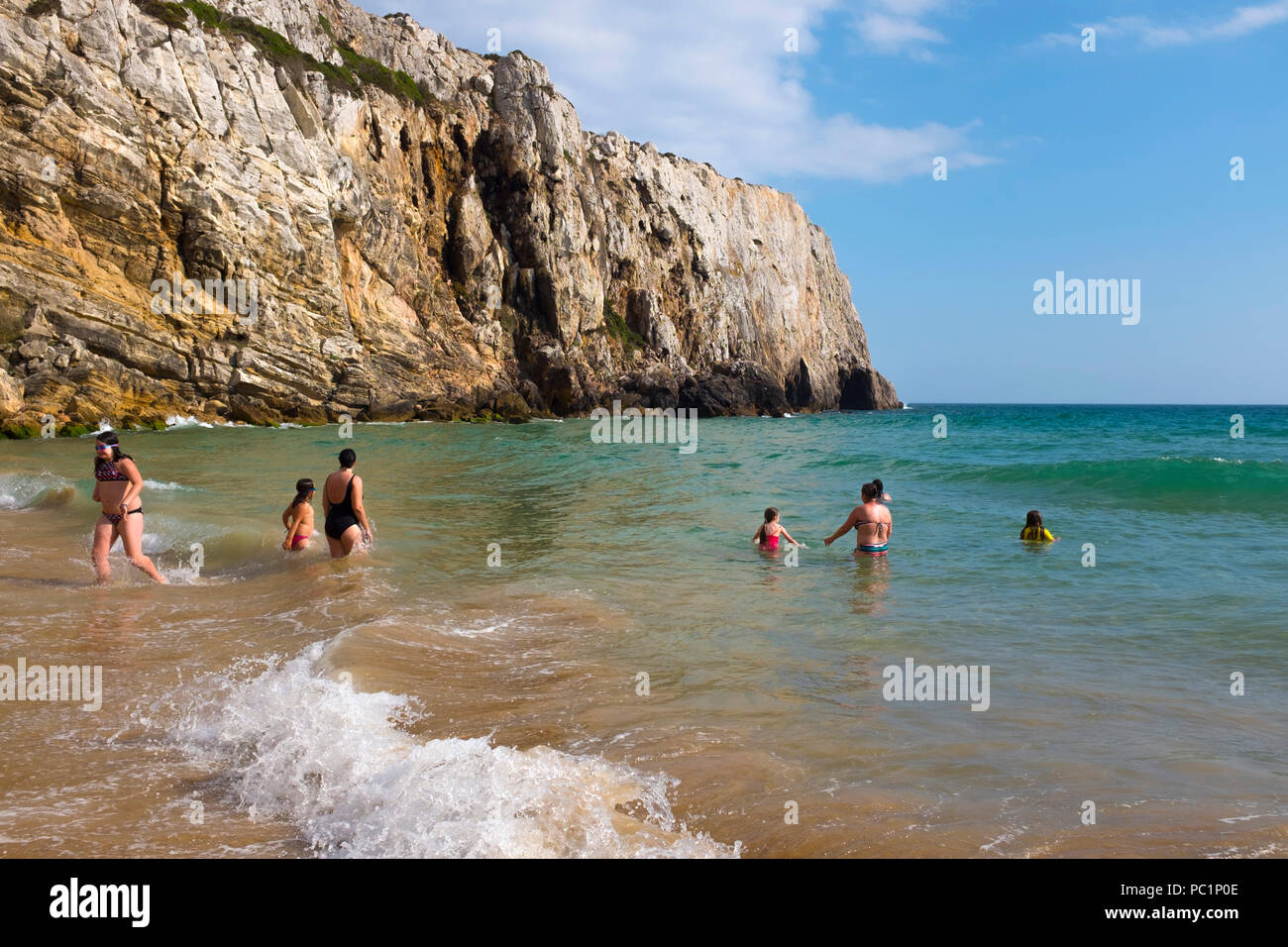 People on the beach and swimmming at Praia do Beliche, Sagres, Algarve ...