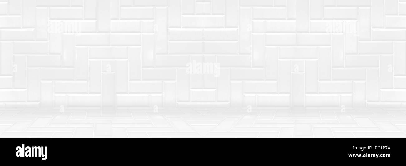 Empty white clean ceramic tile wall and floor background,Minimal simple ...