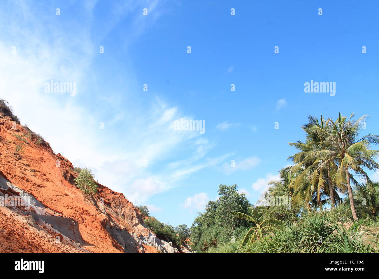 A Clay Hill, Green Trees and a Blue Sky With White Clouds Stock Photo ...