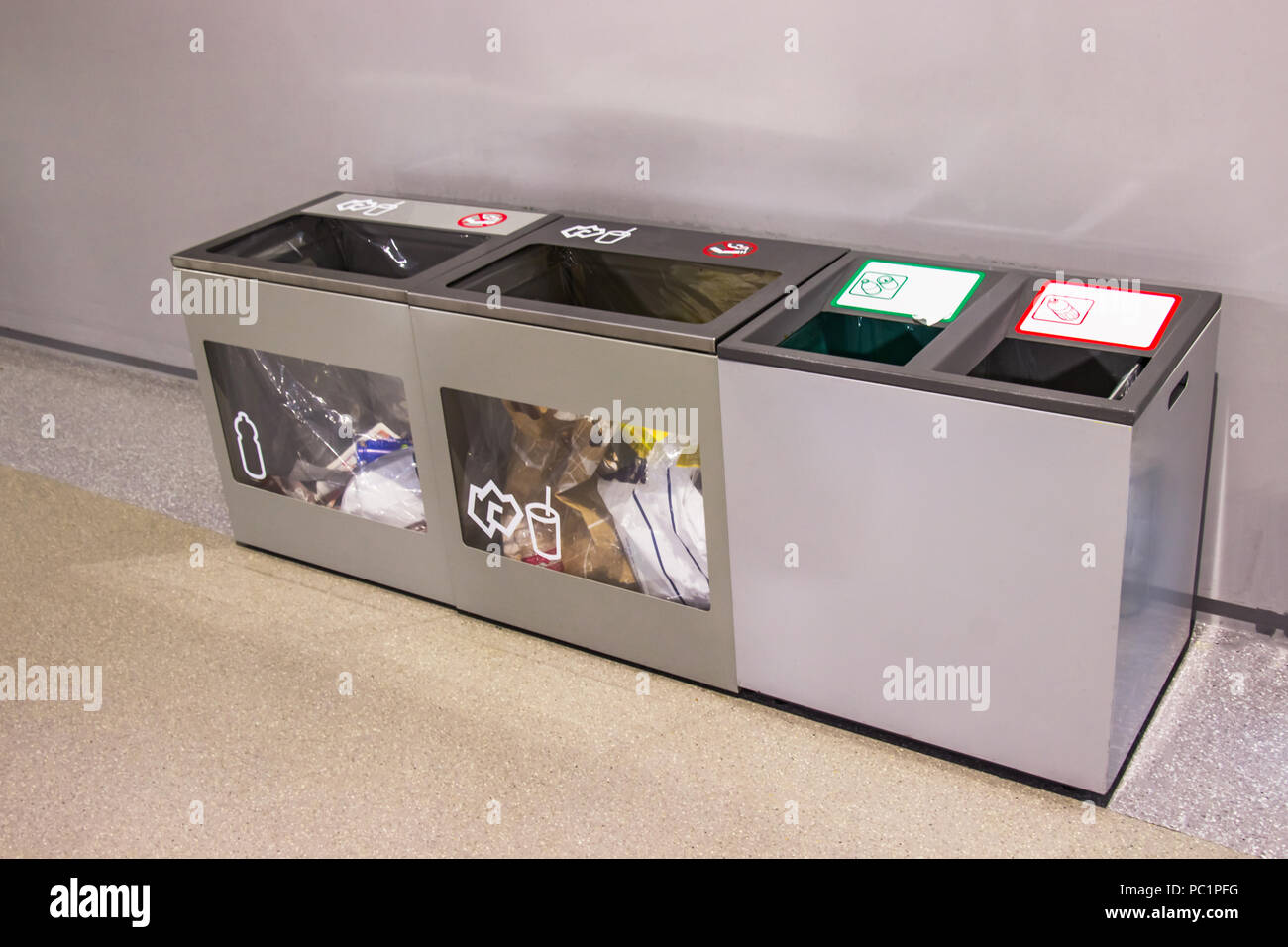 Trash each type of garbage in international airport area or important ...