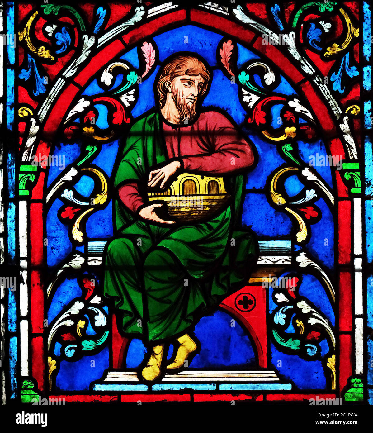 Noah And His Ark, stained glass window in the Notre Dame Cathedral ...