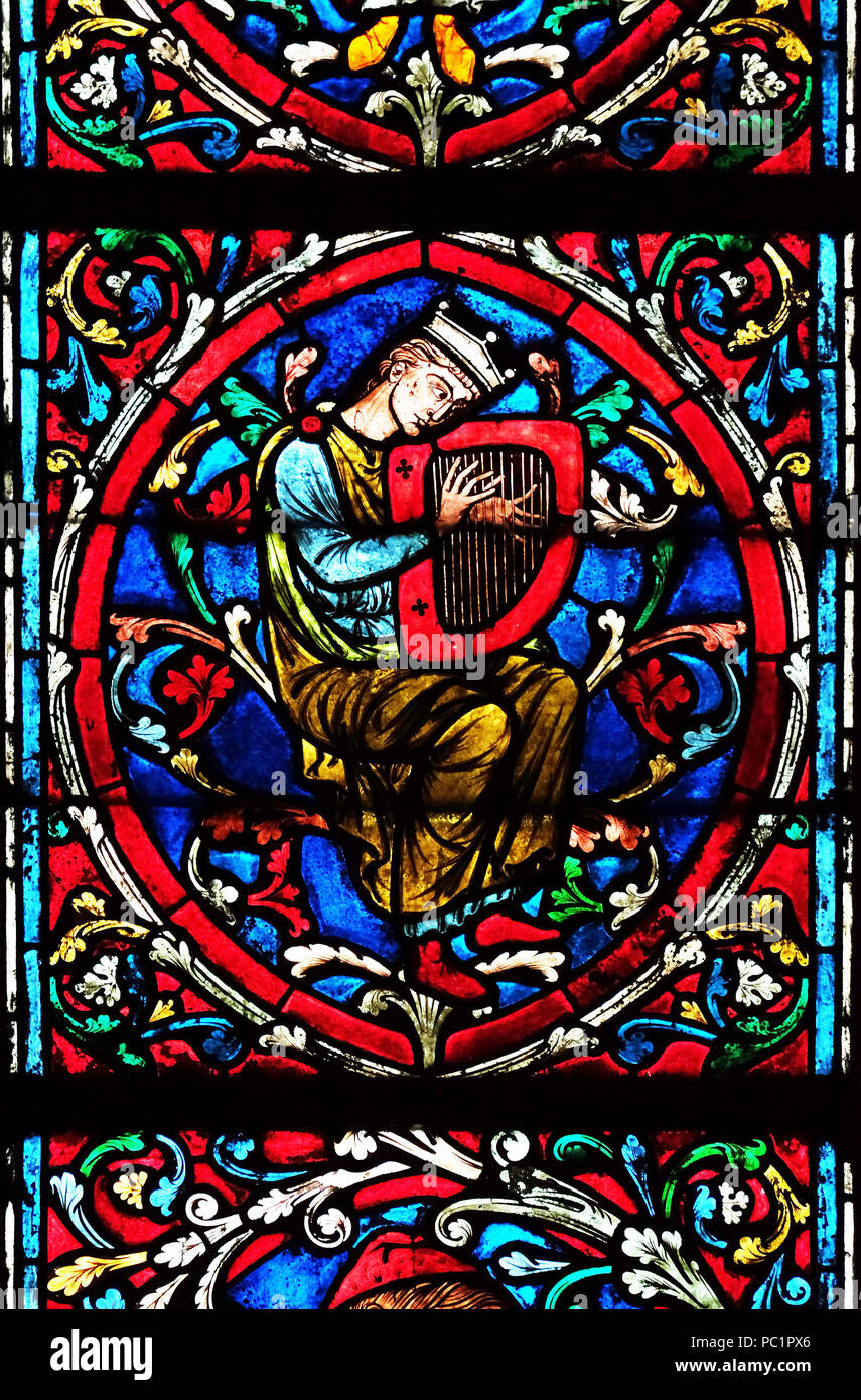 King David, stained glass window in the Notre Dame Cathedral, UNESCO ...