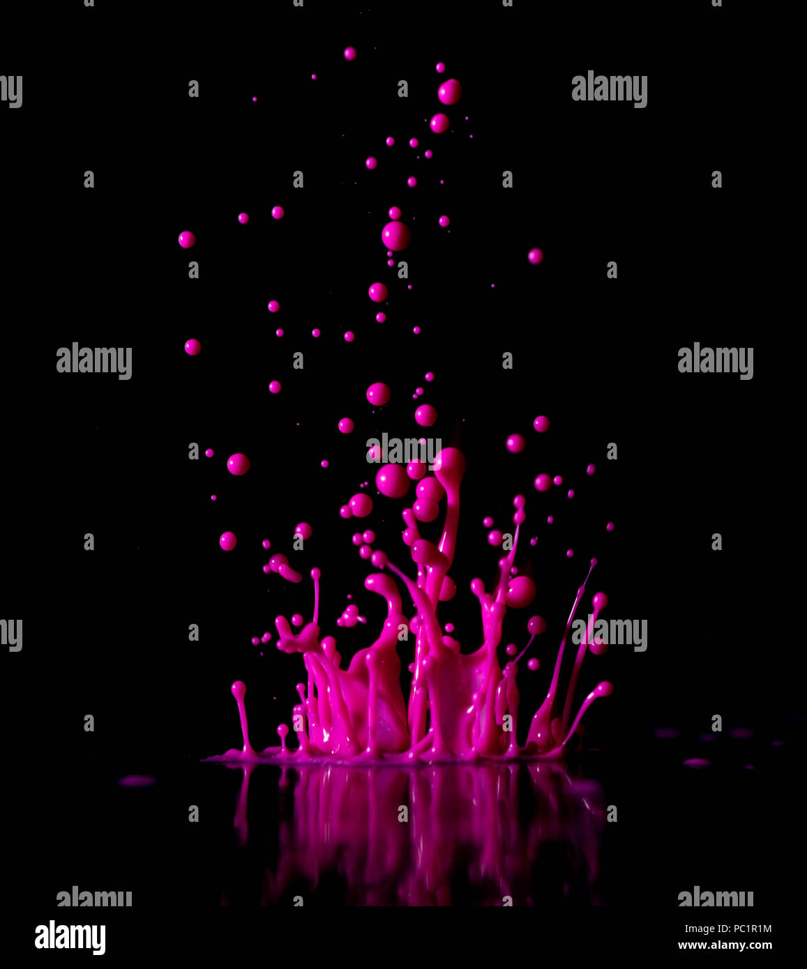 Magenta, pink paint, ink splash on black background Stock Photo - Alamy