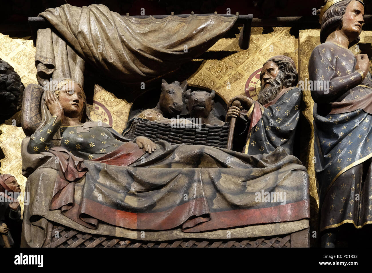 Intricately carved and painted frieze inside Notre Dame Cathedral ...