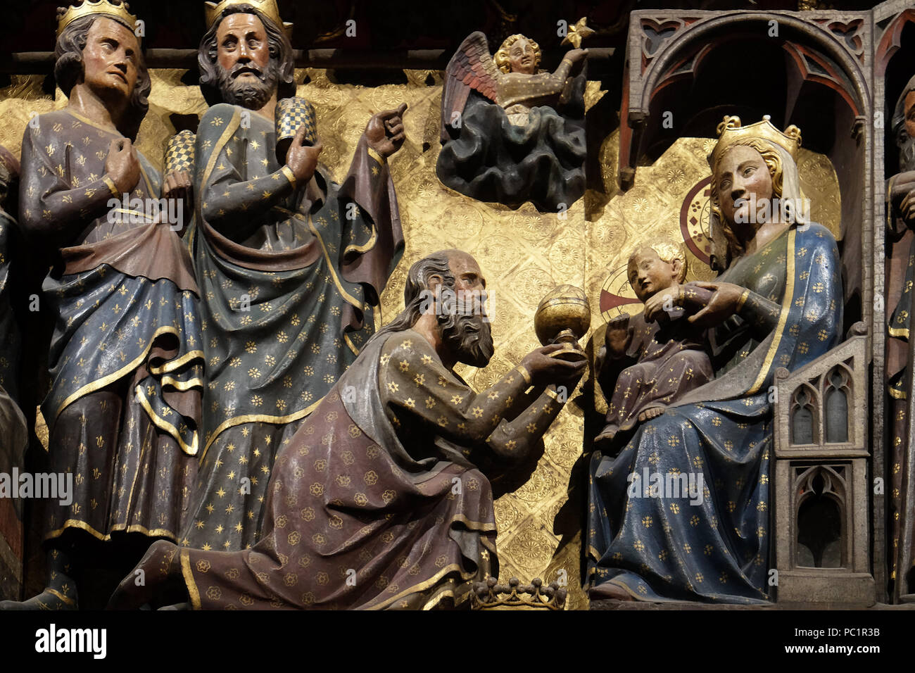 Intricately carved and painted frieze inside Notre Dame Cathedral ...