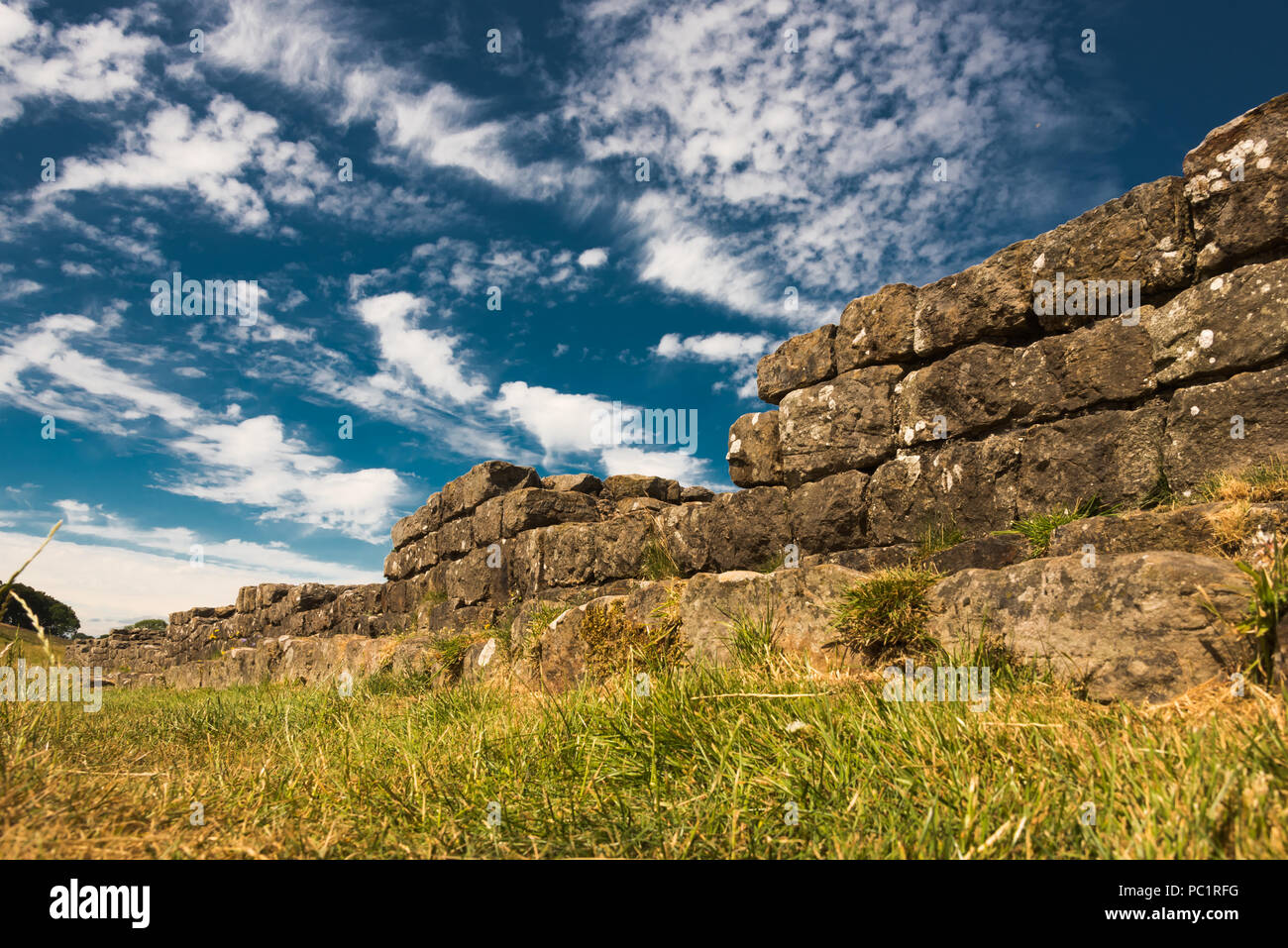 stone wall Hadrian's Wall in england great britain Stock Photo - Alamy