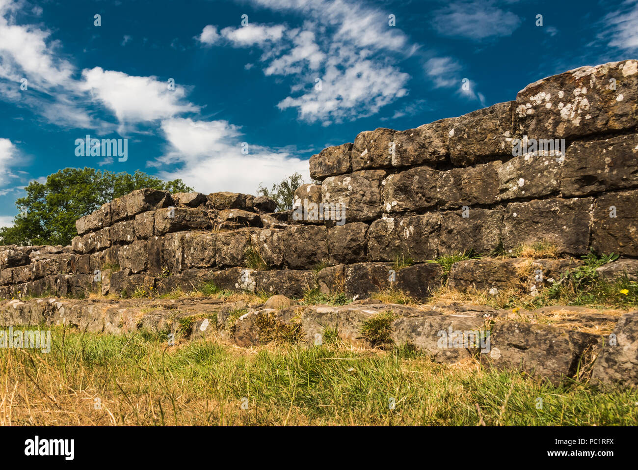 stone wall Hadrian's Wall in england great britain Stock Photo - Alamy