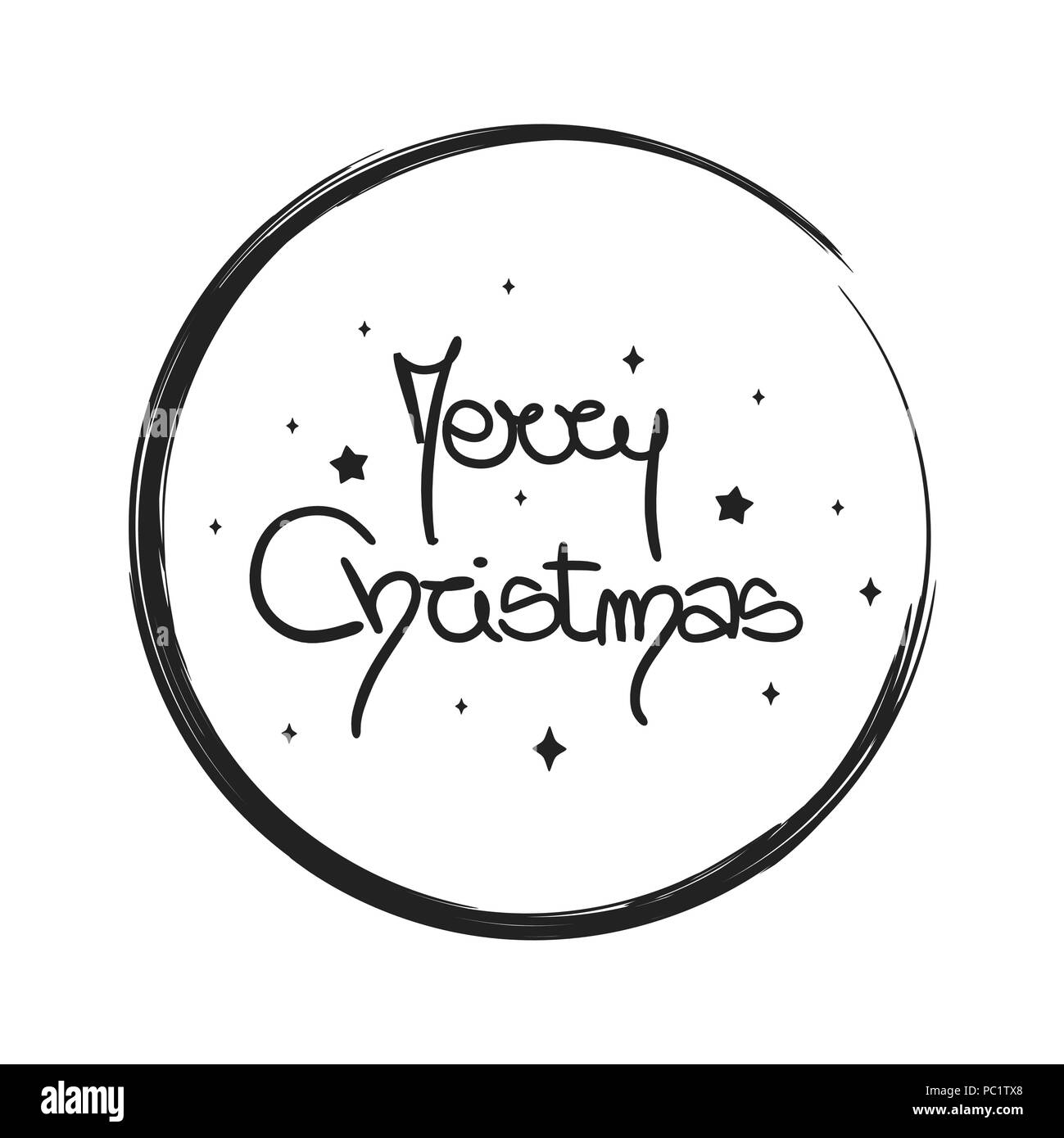 cute vector hand drawn lettering merry christmas text in grunge circle ...