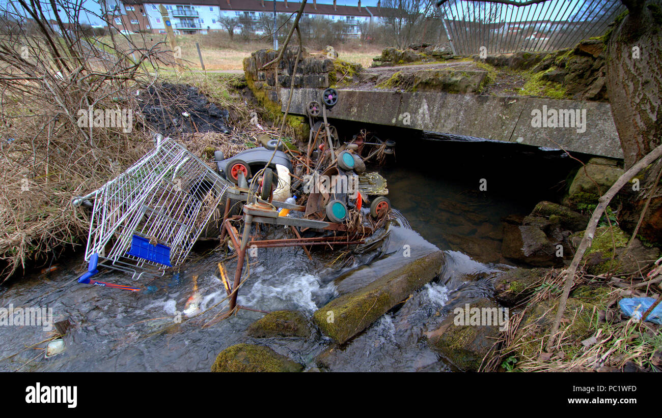 Garscadden Burn in the deprived housing scheme of drumchapel a litter ...