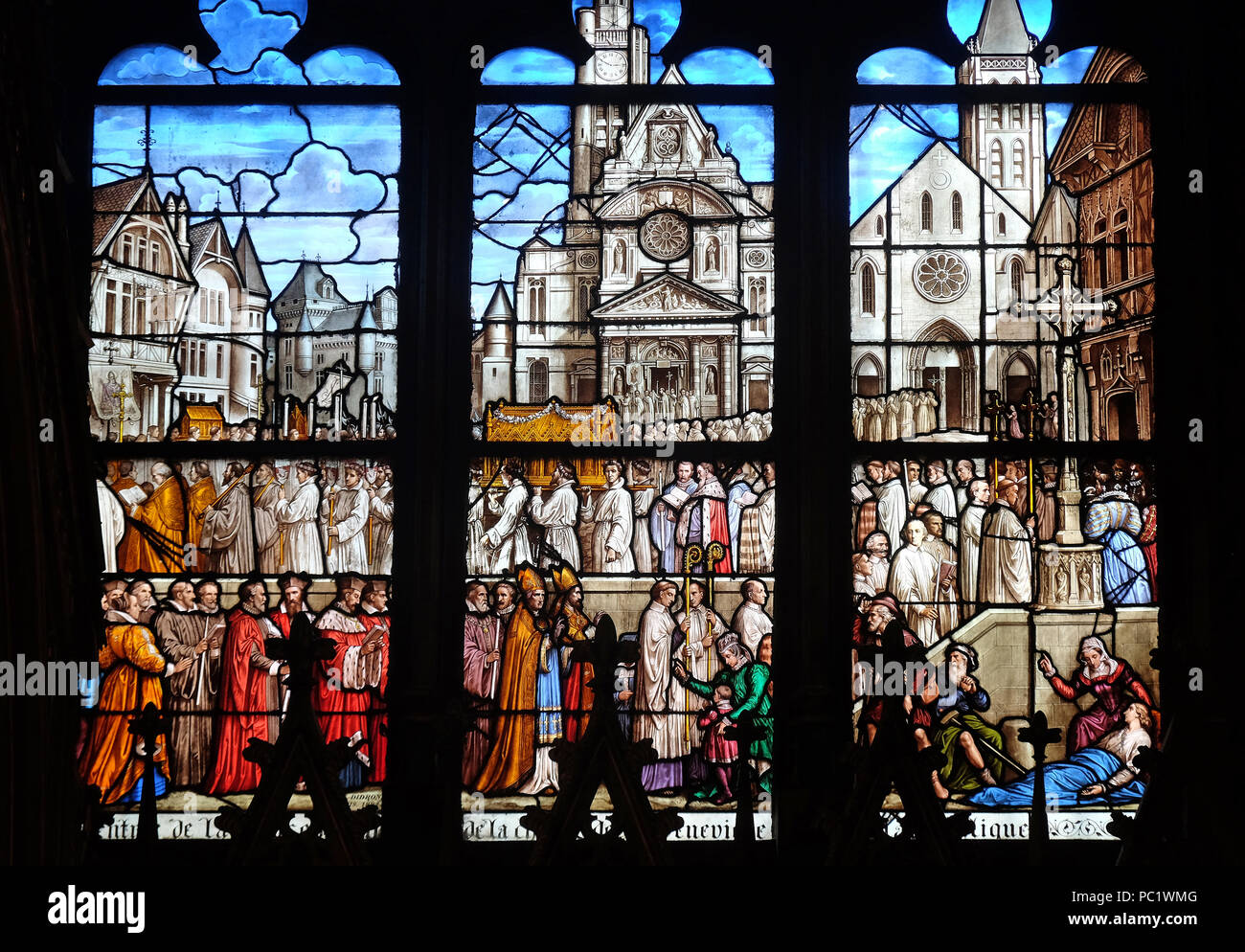Transfer the sarcophagus of St. Genevieve, stained glass windows in the ...
