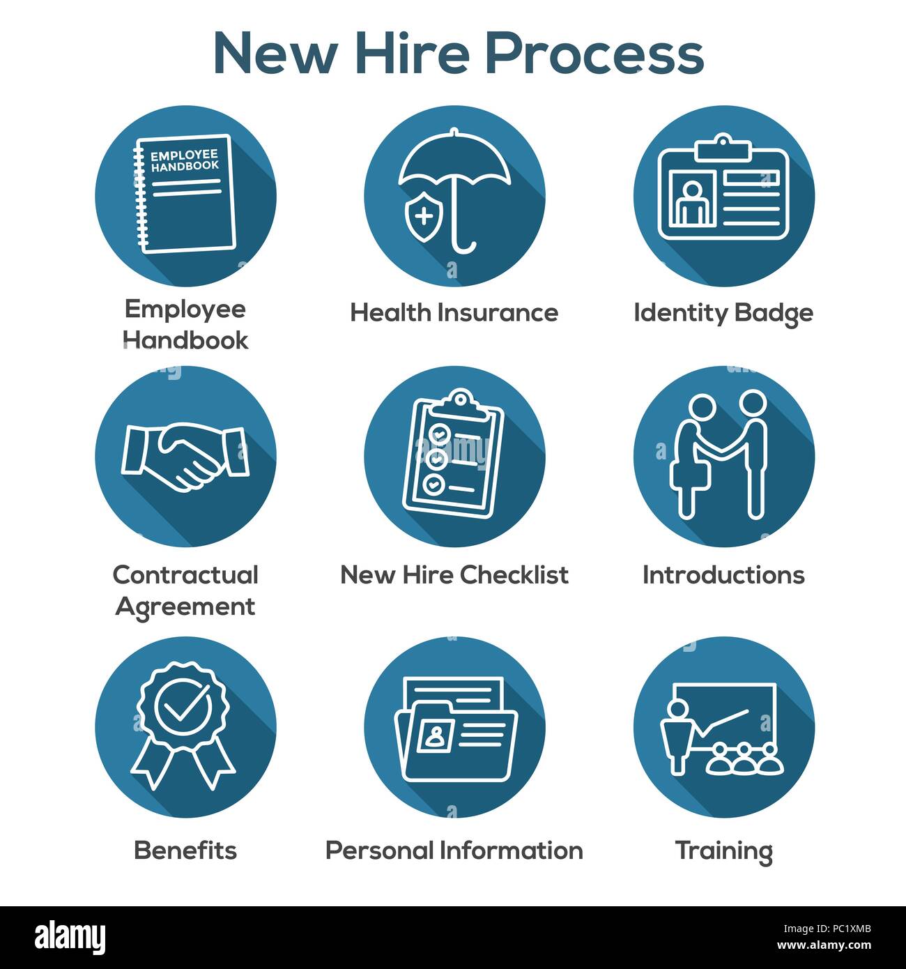 New Employee Hiring Process icon set w materials, badge, etc Stock ...