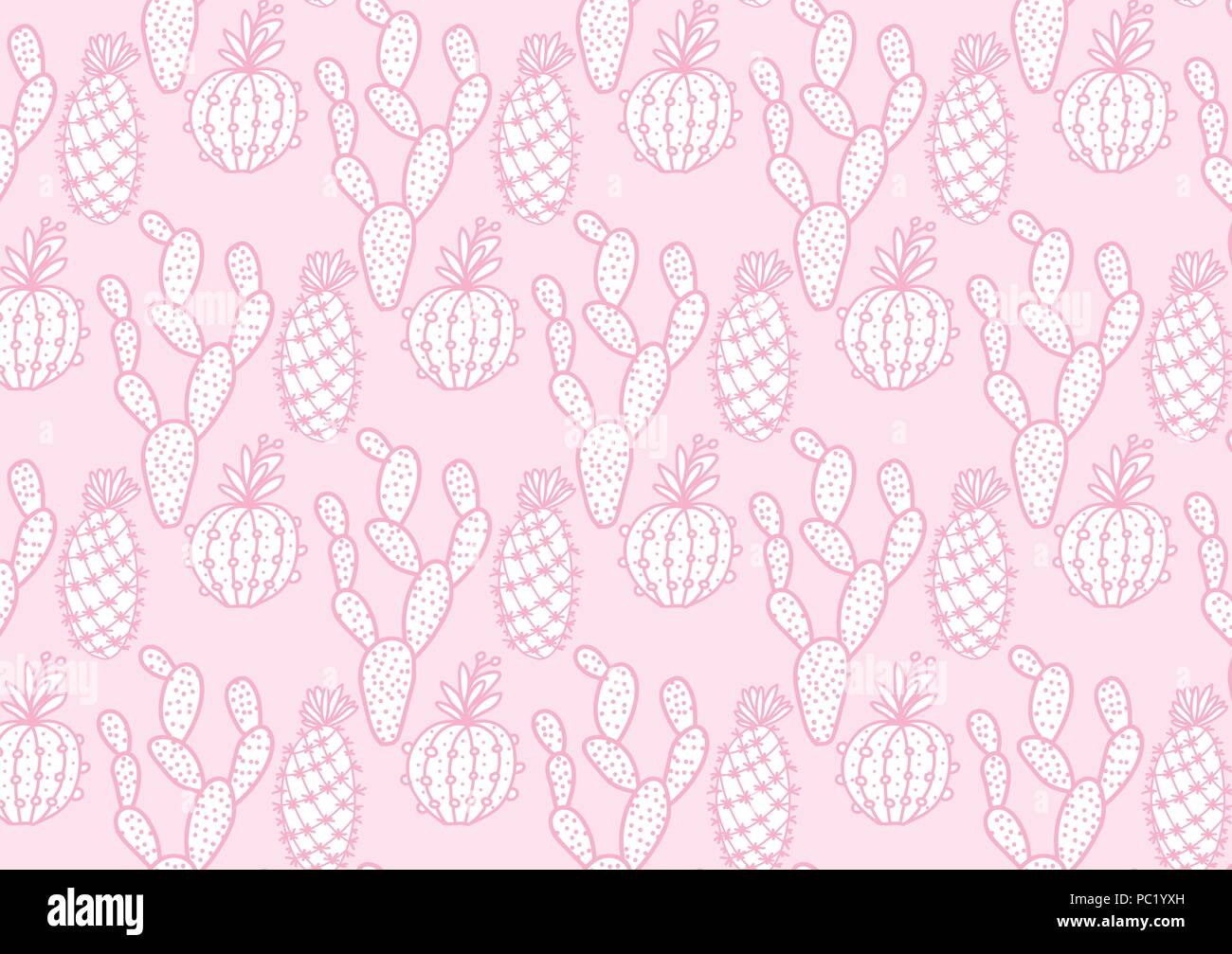 Cute cactus hand drawing wide card. Vector illustration cacti isolated ...