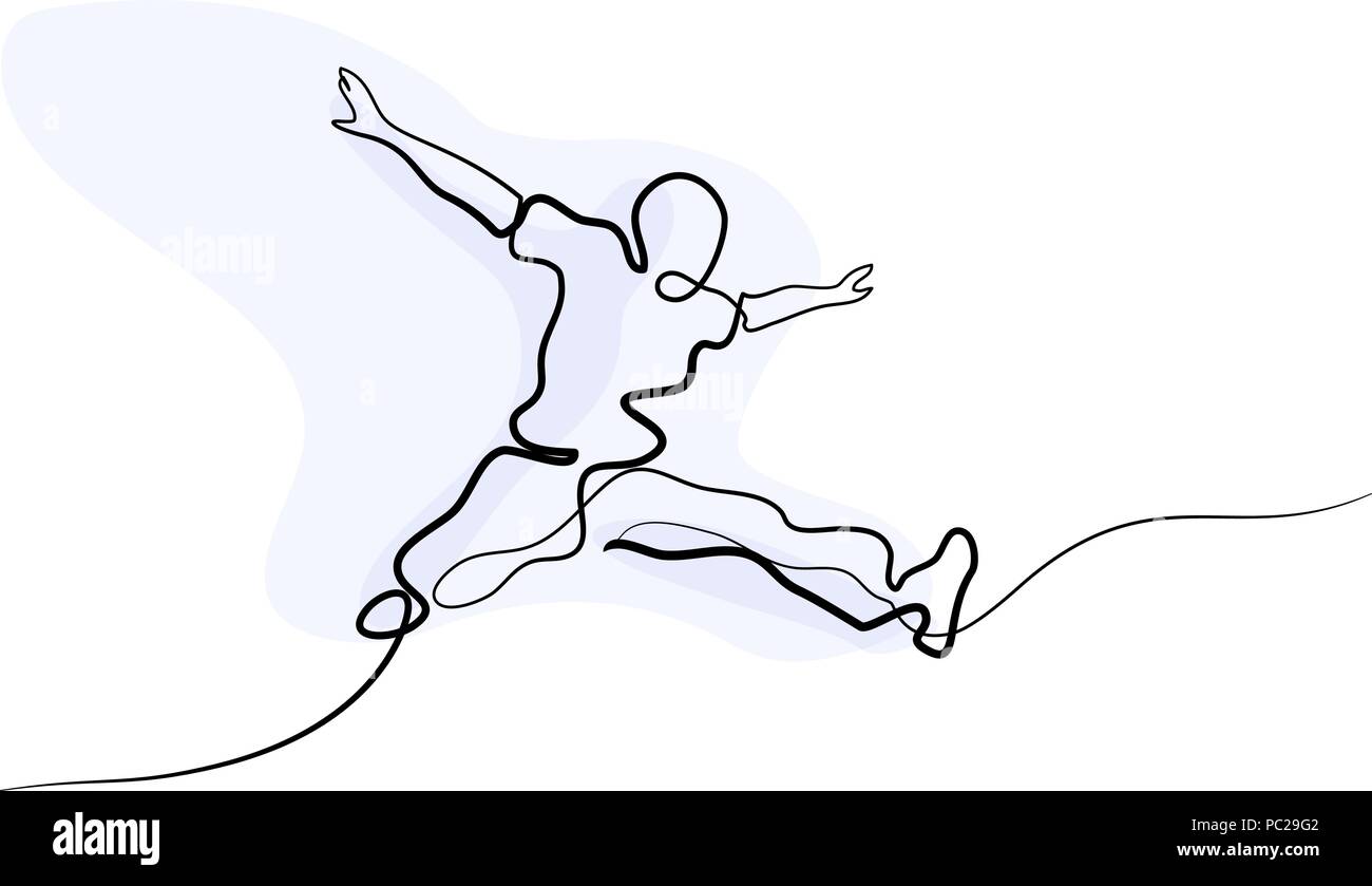 Continuous one line drawing. Happy jumping man on white background ...