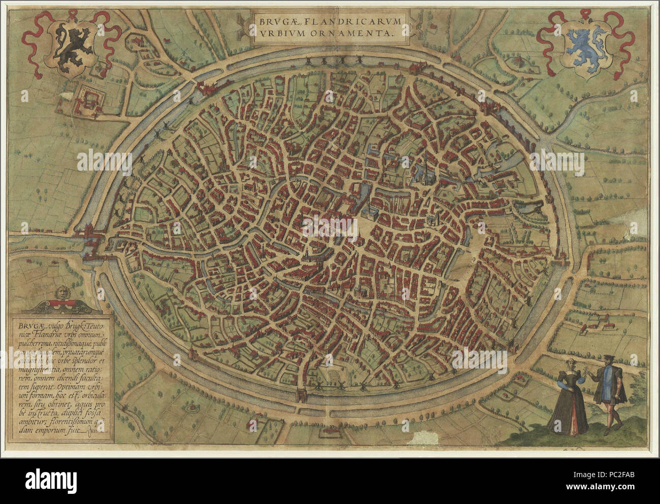 454 Old map of Bruges by Braun & Hogenberg Stock Photo - Alamy