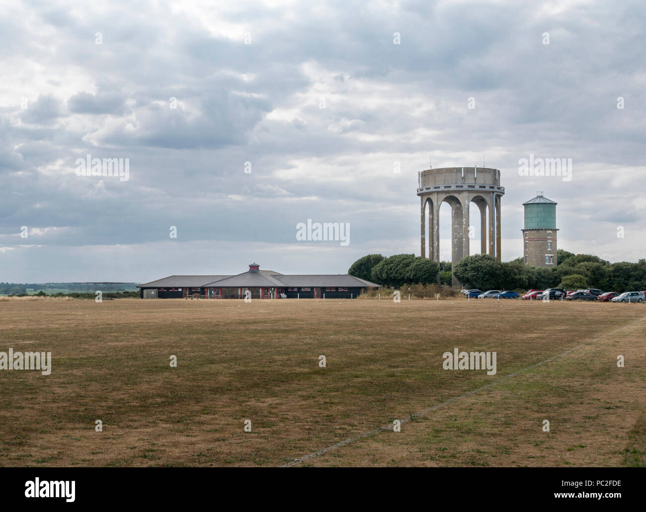 Cricket pavillion and water towers on Southwold Common, Suffolk UK ...