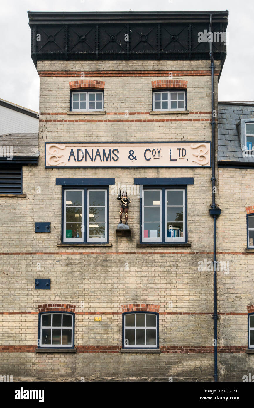 Facade of the Adnams Brewery building in the historic town of Southwold ...