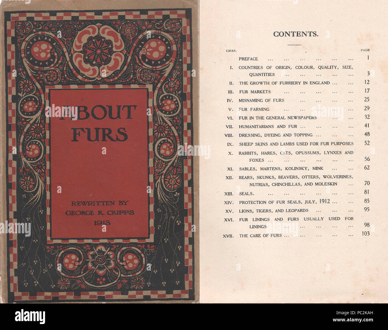 About Furs, George R. Cripps, 1913. Book cover and contents Stock Photo ...