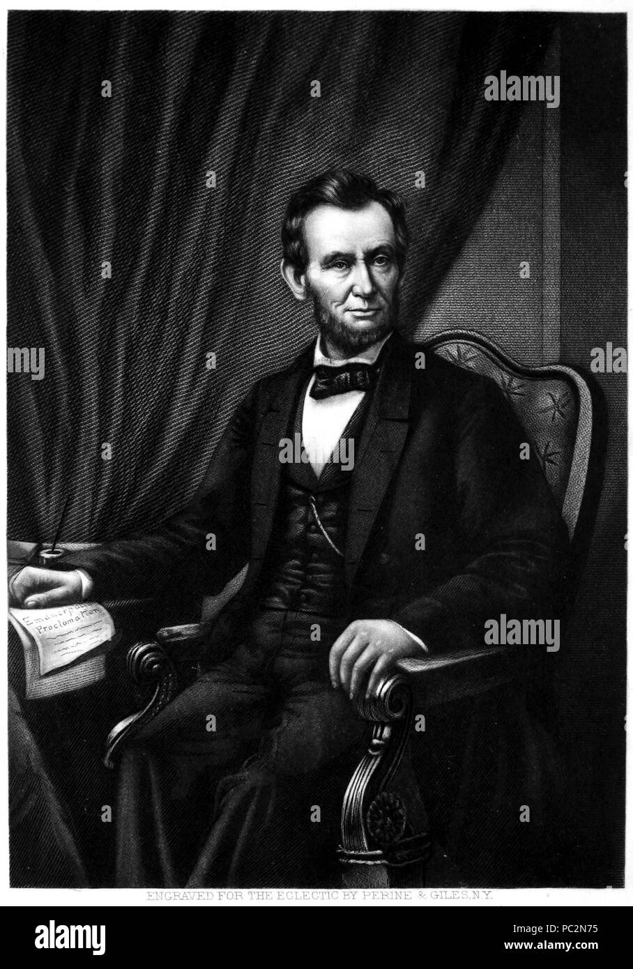 Abraham Lincoln with the Emancipation Proclamation Stock Photo - Alamy