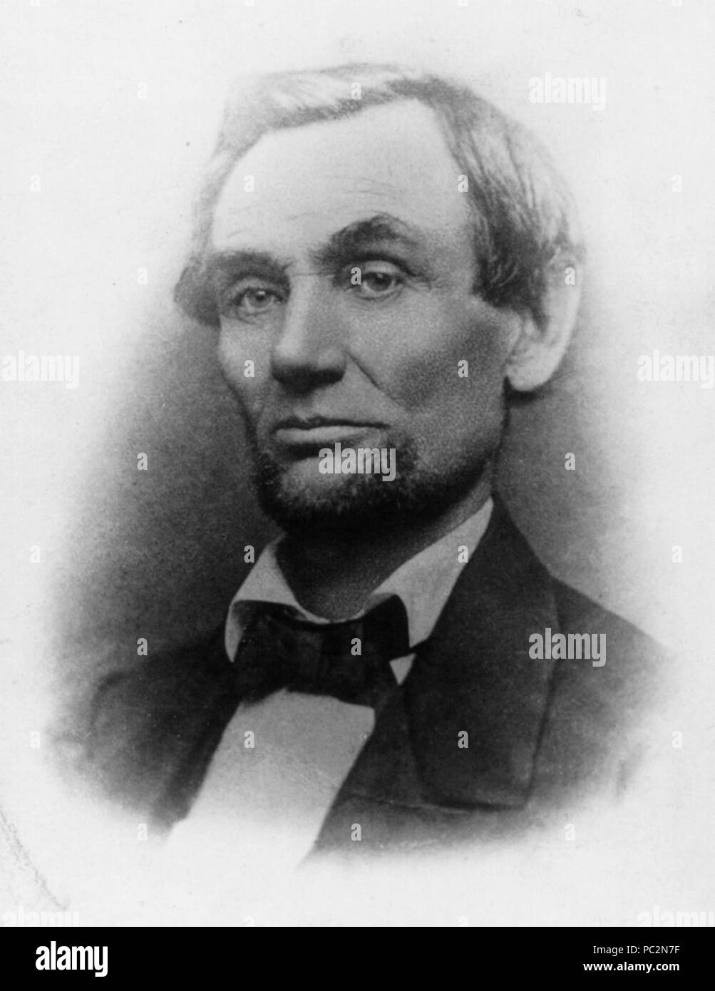 Abraham Lincoln, bust portrait, facing left; first photo to show his ...