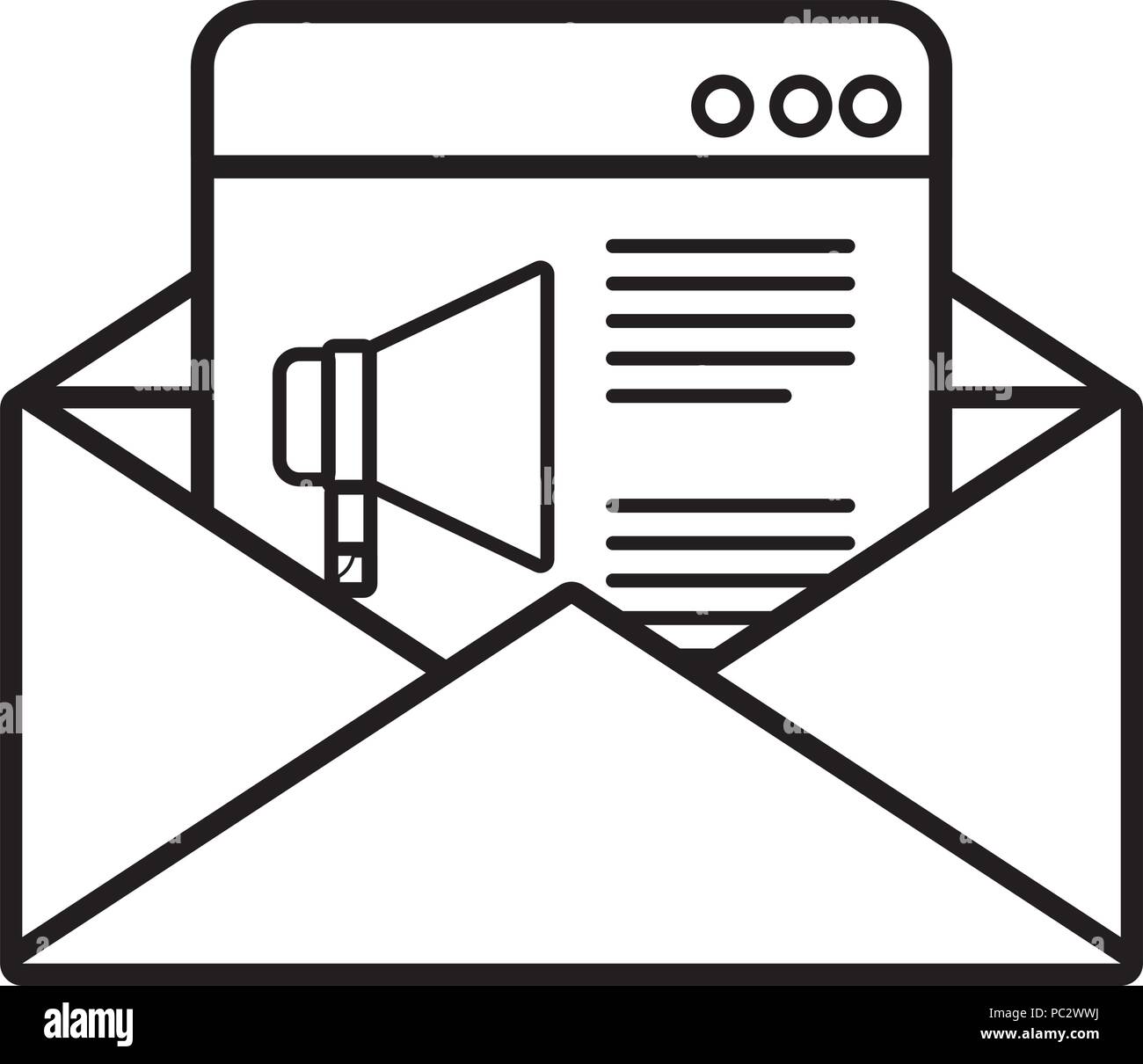 envelope and web page interface over white background, vector ...