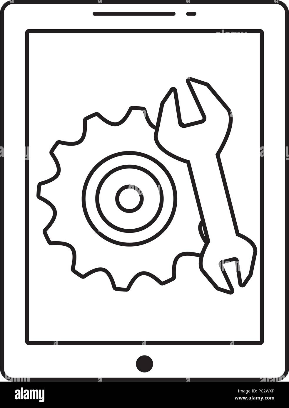 tablet with repair symbol over white background, vector illustration ...