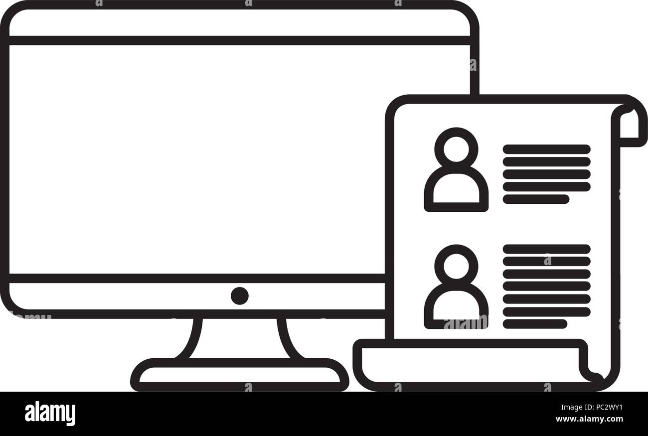 computer and document icon over white background, vector illustration ...
