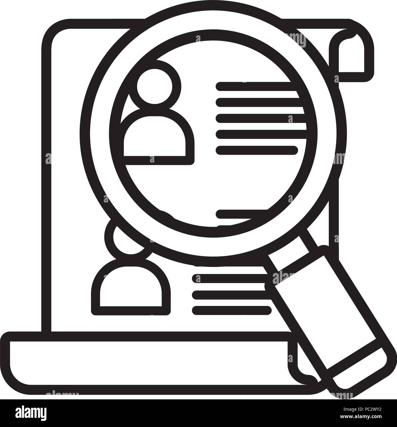 document and magnifying glass over white background, vector ...