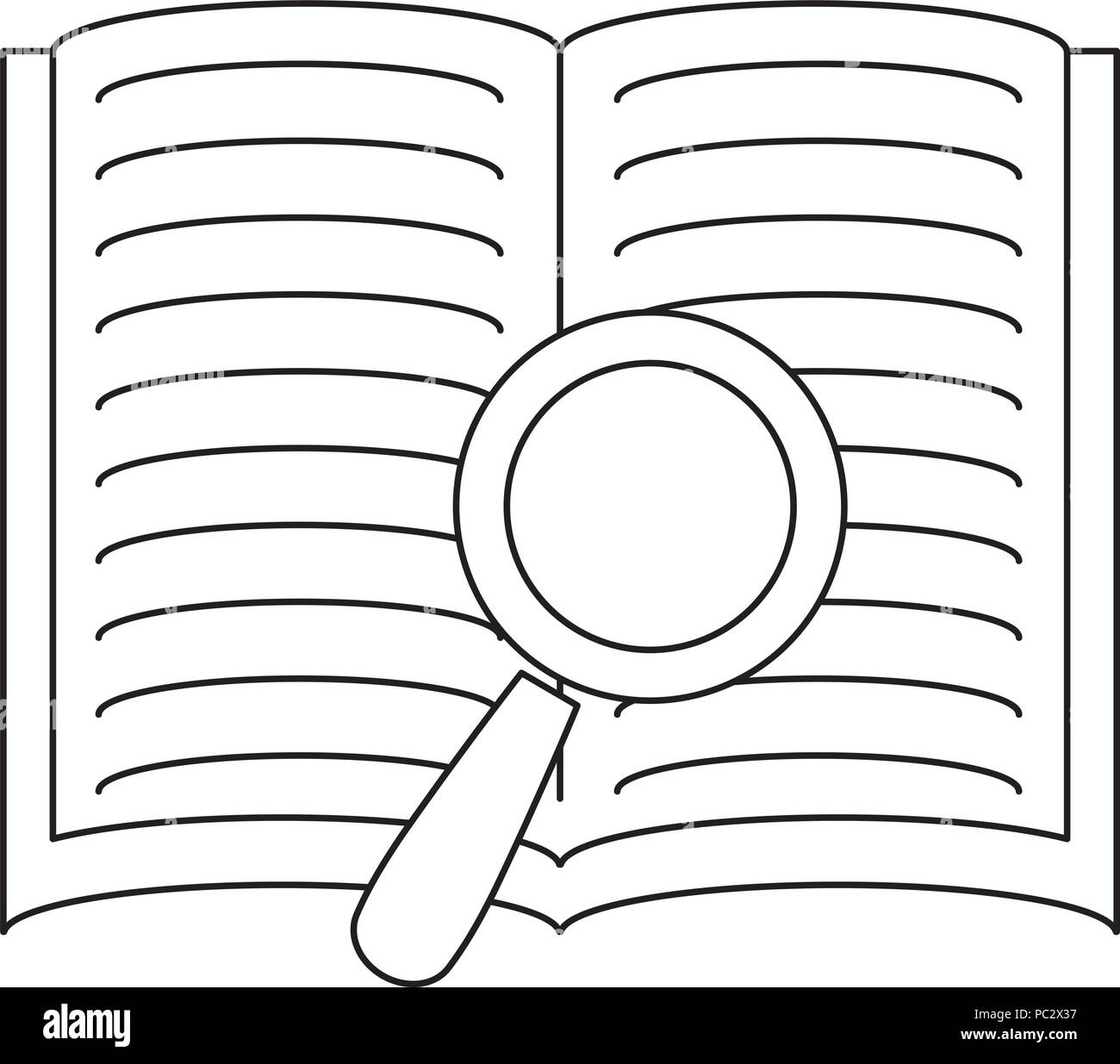 book and magnifying glass over white background, vector illustration ...