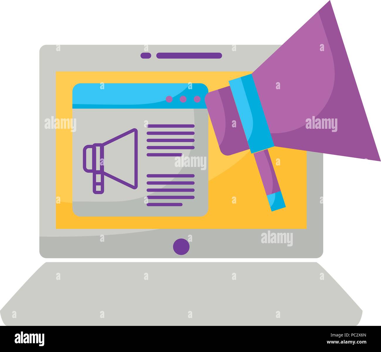 laptop computer with megaphone icon over white background, vector ...