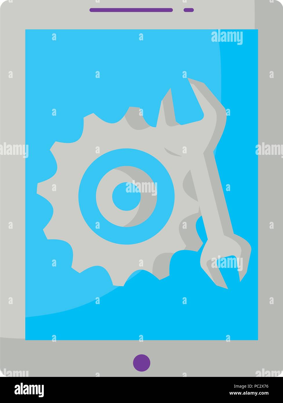 tablet with repair symbol over white background, vector illustration ...