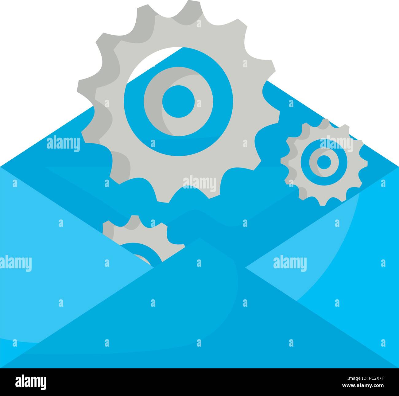 envelope and gear wheels over white background, vector illustration ...