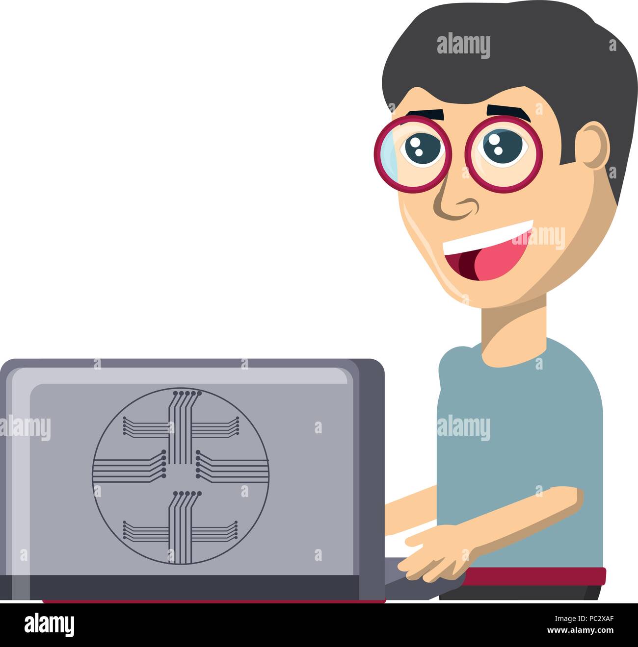 cartoon woman using a laptop computer over white background, vector ...