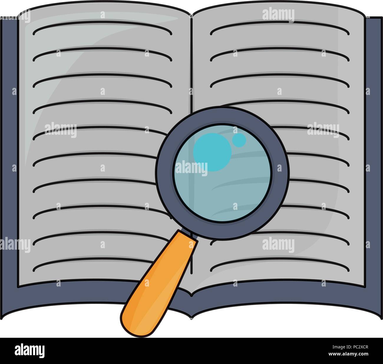 book and magnifying glass over white background, vector illustration ...