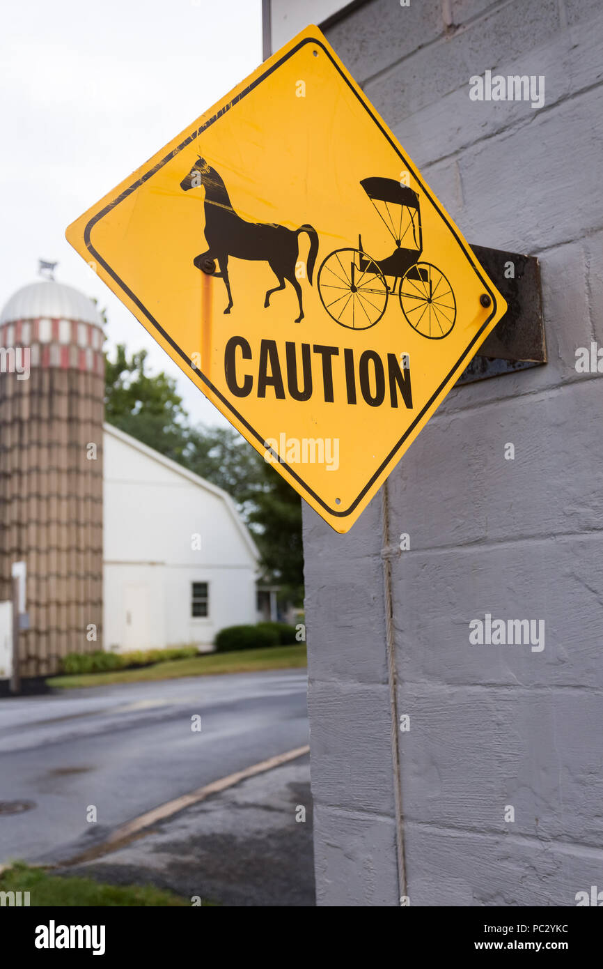Horse and buggy caution sign to alert motorist Stock Photo - Alamy