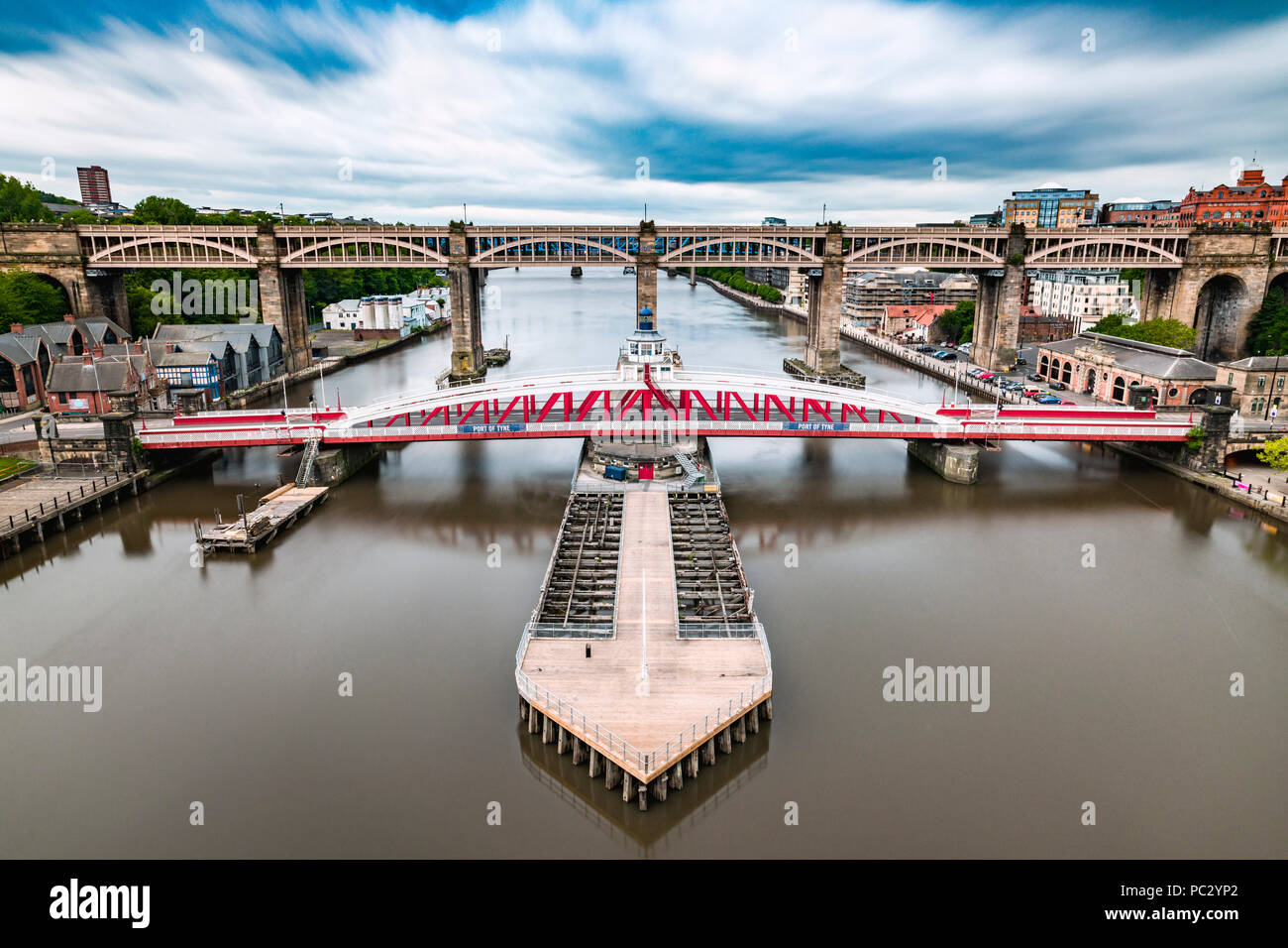 View of the Swing Bridge over the River Tyne, England, connecting ...