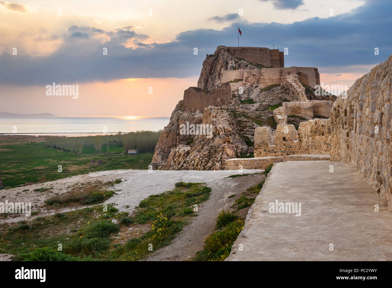 Van castle on sunset. Fortress built during the 9th to 7th centuries BC ...