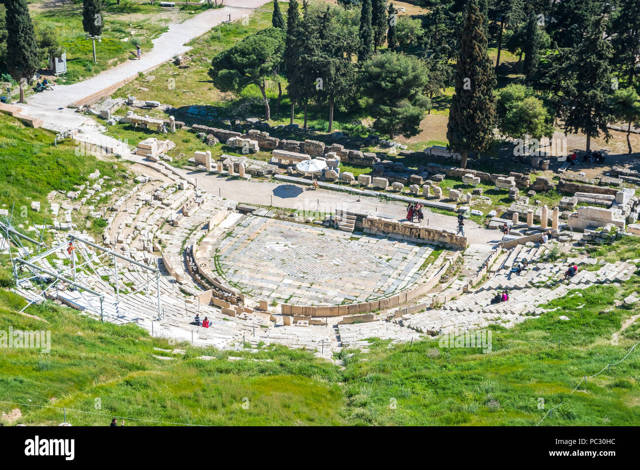 Ruins of ancient theater of Dionysus seen from the hill of Athens Acropolis, Greece Stock Photo ...