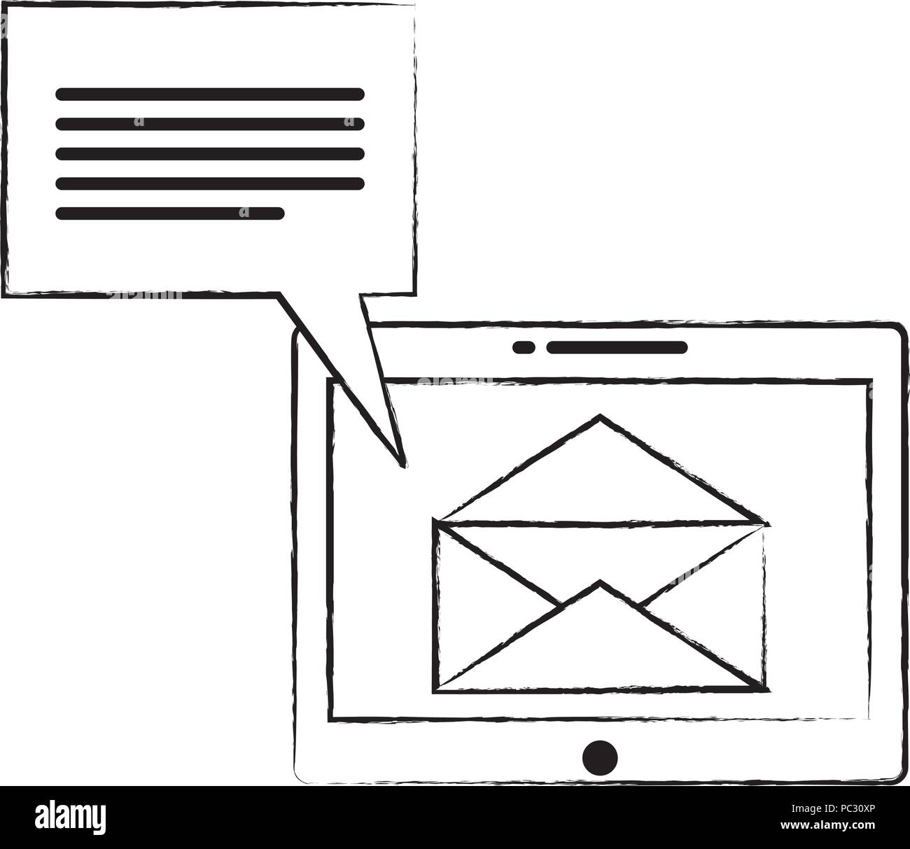 tablet with envelope and speech bubble over white background, vector ...