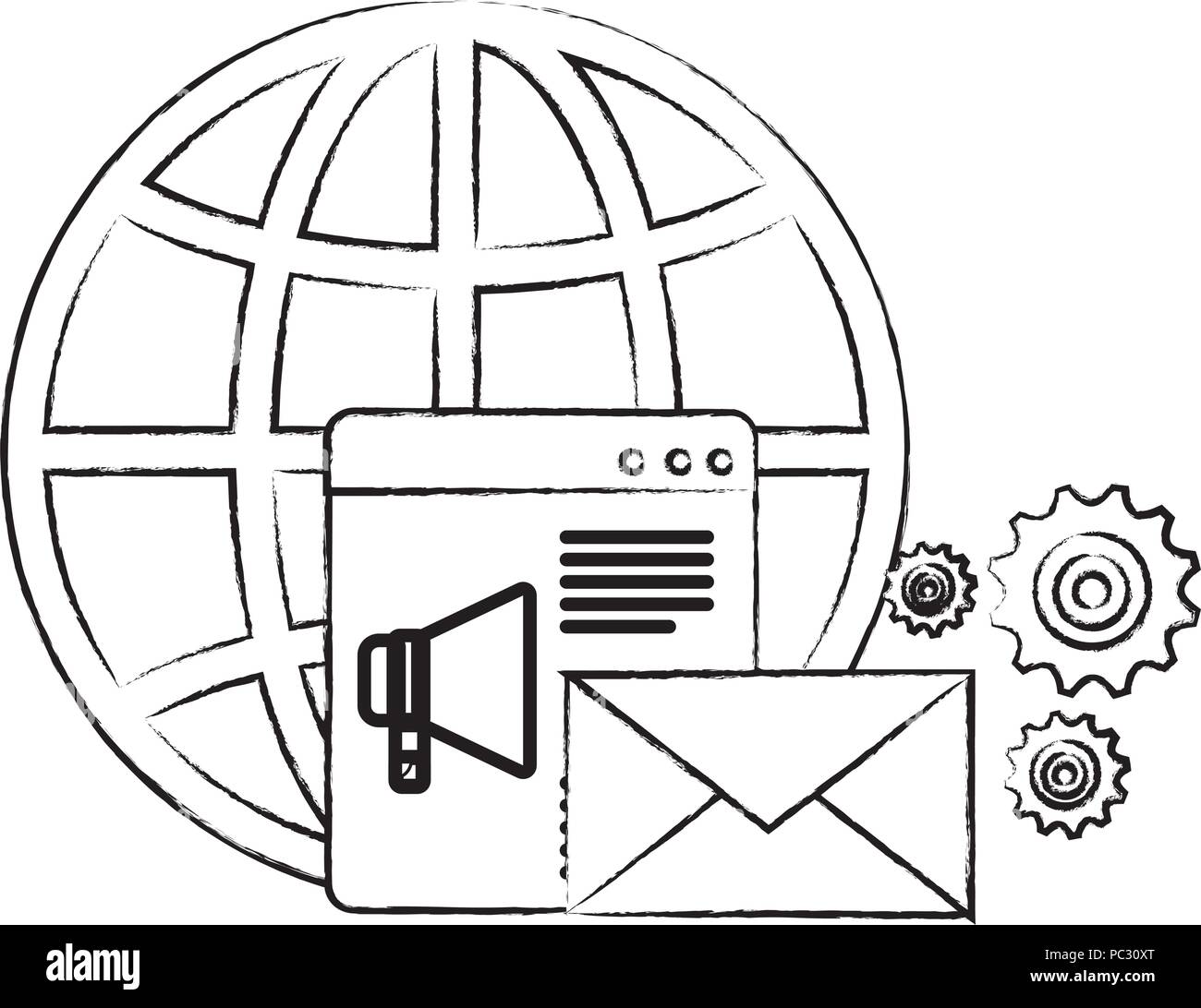 global sphere and digital marketing related icons over white background ...