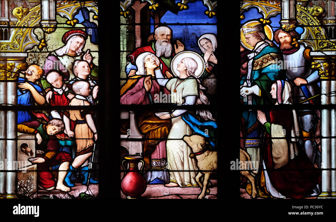 Saint Genevieve giving sight to his mother in the presence of Saint ...